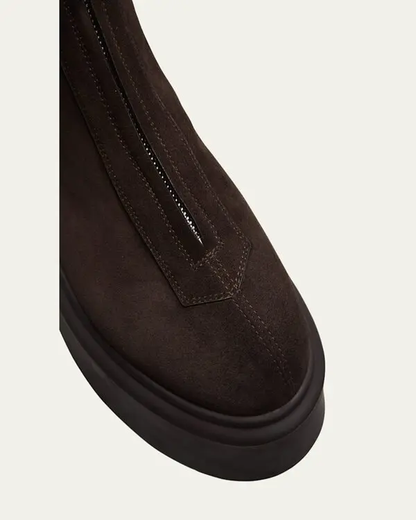 THE ROW Suede Moto Booties - Brown