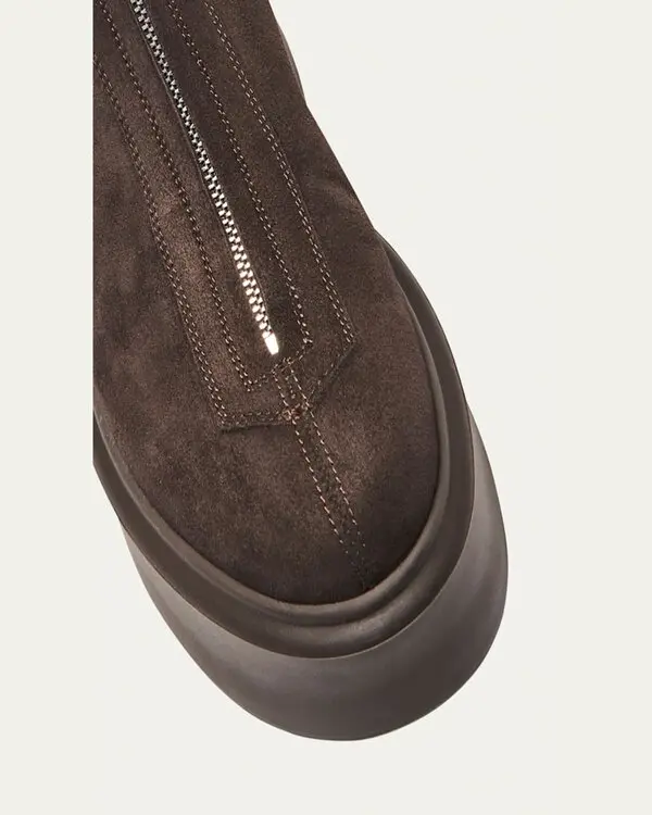 THE ROW Suede Moto Booties - Brown
