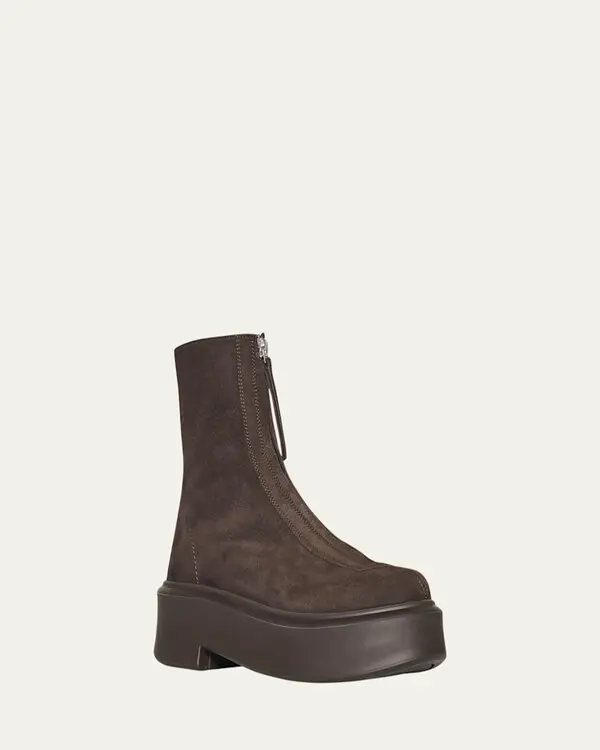 THE ROW Suede Moto Booties - Brown