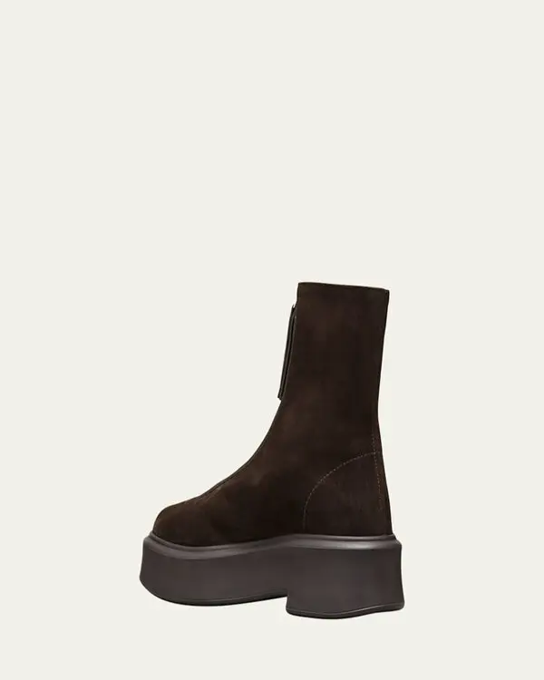 THE ROW Suede Moto Booties - Brown