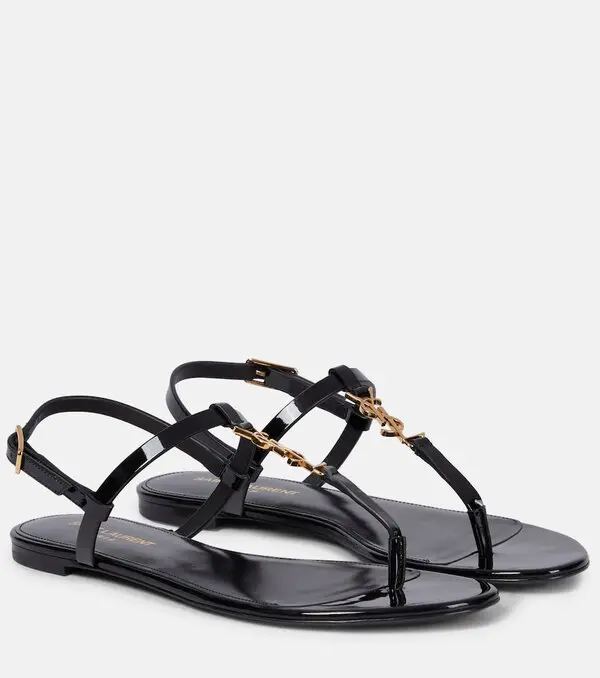 Saint Laurent Cassandra Patent Leather Thong Sandals - Black