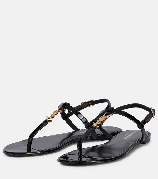 Saint Laurent Cassandra Patent Leather Thong Sandals