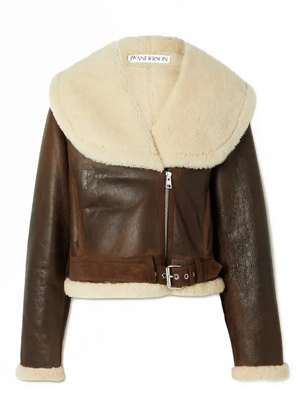 JW Anderson Cropped Shearling-trimmed Leather Jacket