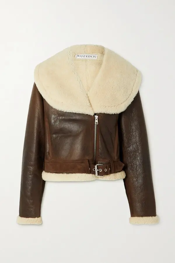 JW Anderson Cropped Shearling-trimmed Leather Jacket