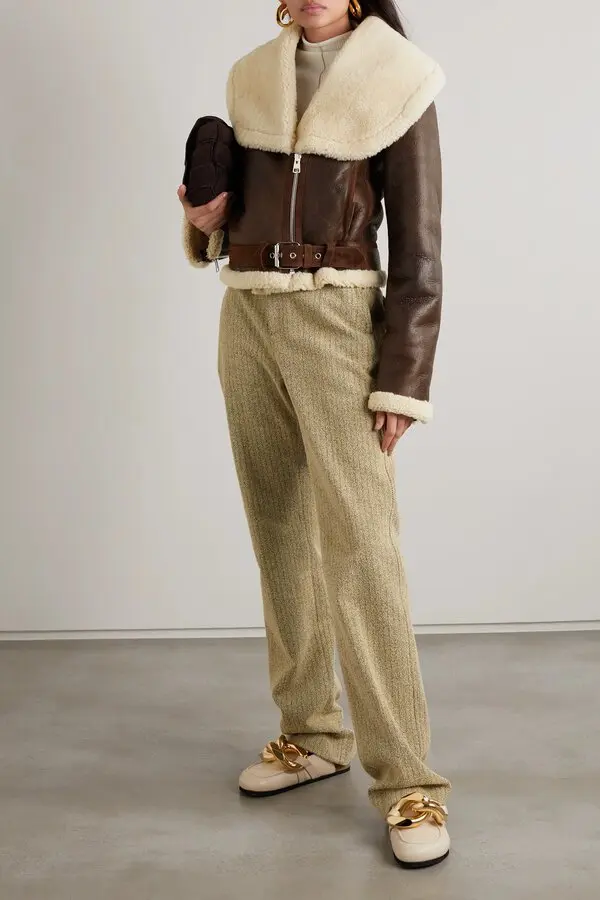 JW Anderson Cropped Shearling-trimmed Leather Jacket