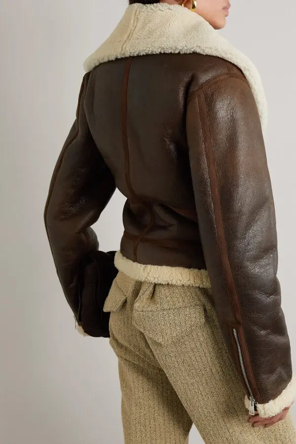 JW Anderson Cropped Shearling-trimmed Leather Jacket