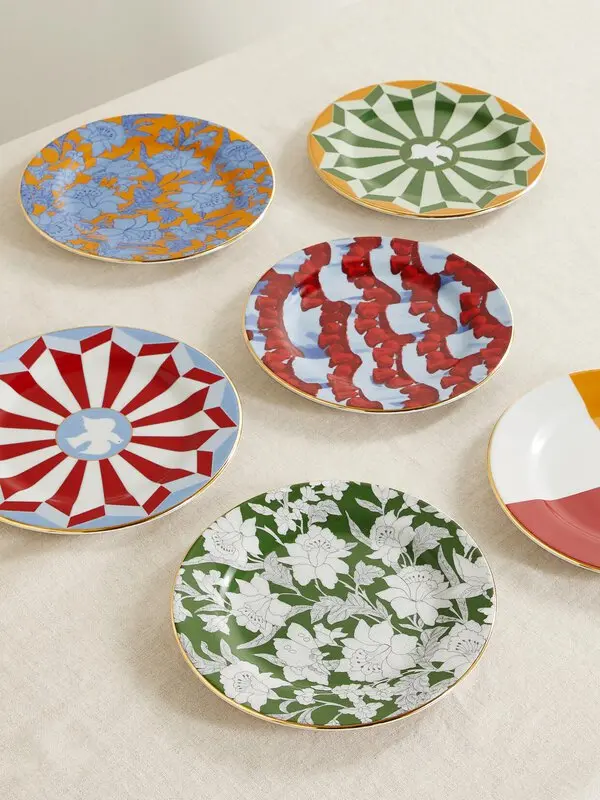 La DoubleJ Set Of Six Dessert Plates - Red