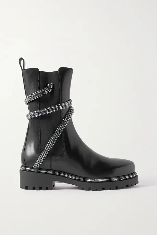Rene Caovilla Cleo Crystal-embellished Leather Chelsea Boots - Black
