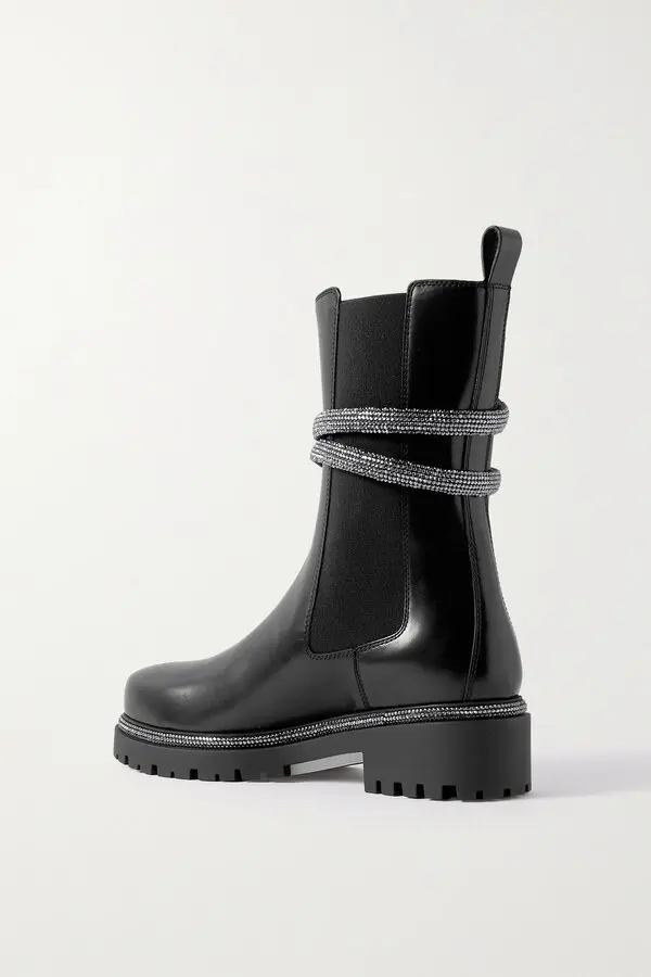 Rene Caovilla Cleo Crystal-embellished Leather Chelsea Boots - Black