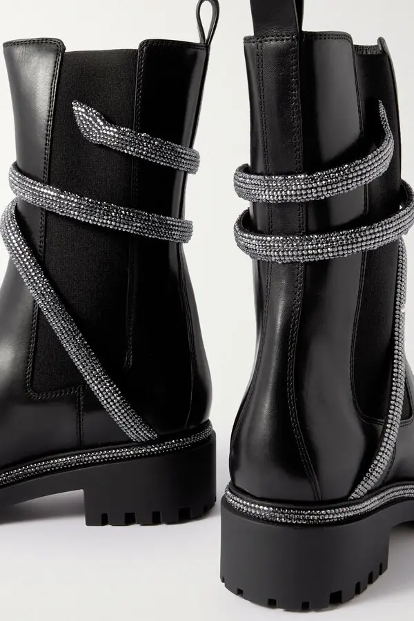 Rene Caovilla Cleo Crystal-embellished Leather Chelsea Boots - Black