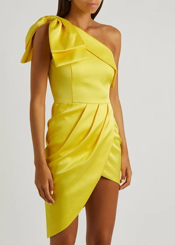 green emerald velvet dress Lavish Alice Gold One Sleeve Bow Shoulder Sequin Midi Dress main image 0