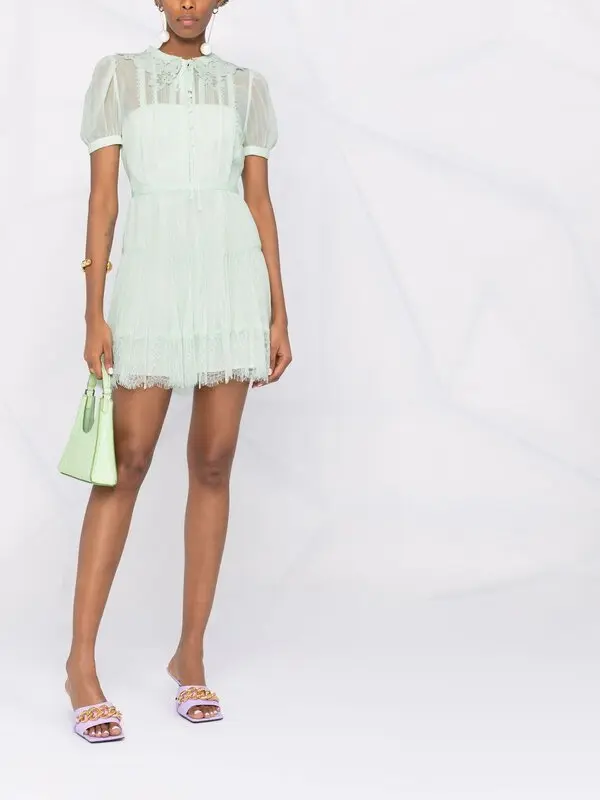 Self-Portrait Chiffon Pleated Mini Dress In Green - 49% Off | Editorialist