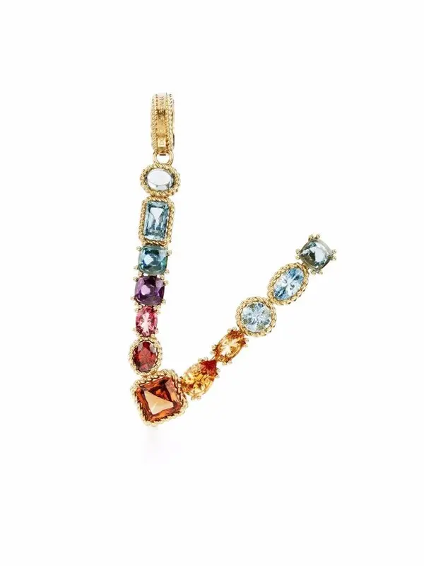 Dolce & Gabbana 18kt Yellow V Letter Gemstone Pendant - Gold