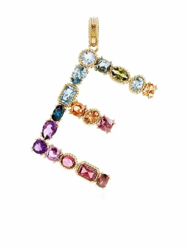 Dolce & Gabbana 18kt Yellow E Letter Gemstone Pendant - Gold