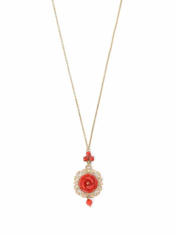 Dolce & Gabbana 18kt Yellow Rose Coral Pendant Necklace - Gold