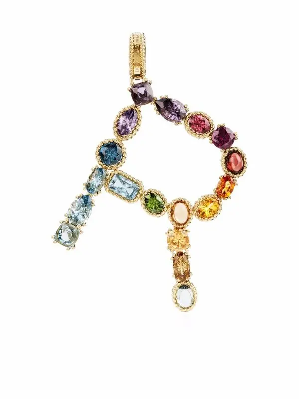 Dolce & Gabbana 18kt Yellow Rainbow Alphabet R Multi-stone Pendant - Gold