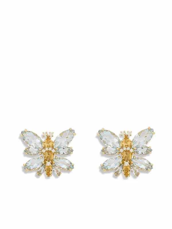 Dolce & Gabbana 18k Yellow Butterfly Aquamarine Drop Earrings