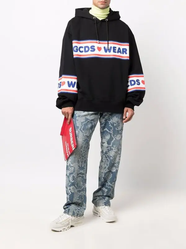 Gcds Logo-print Cotton Hoodie - Black