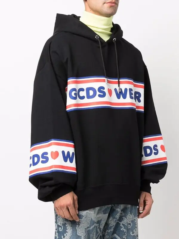 Gcds Logo-print Cotton Hoodie - Black