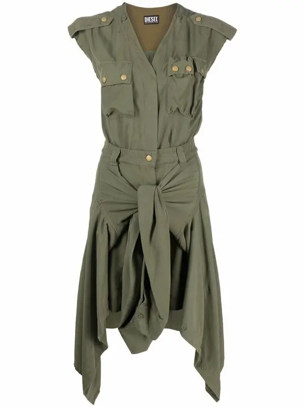 DIESEL® Military Lyocell Sleeveless V-neck Shirt Dress