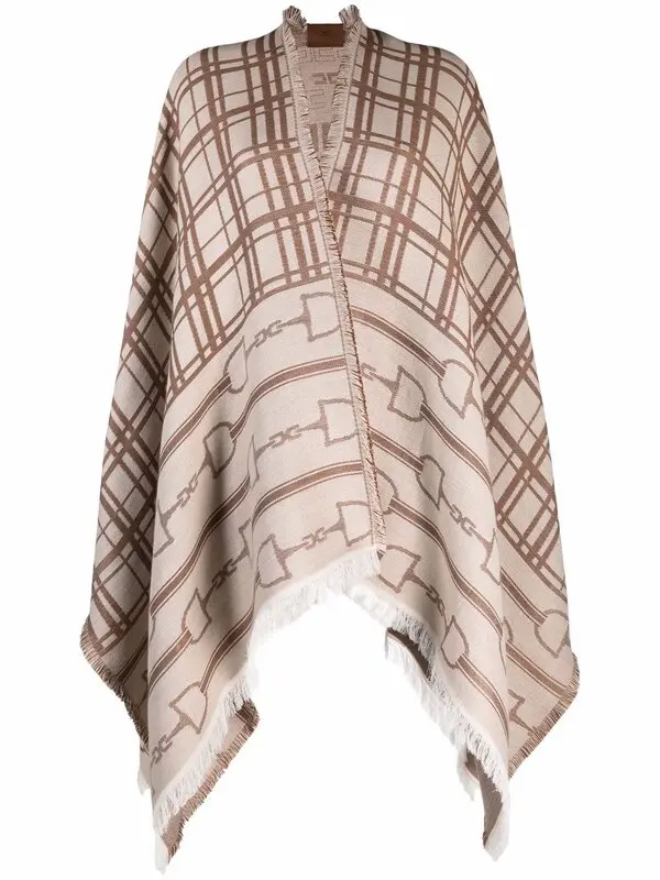 Elisabetta Franchi Checked Fringe Poncho