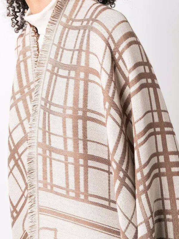 Elisabetta Franchi Checked Fringe Poncho