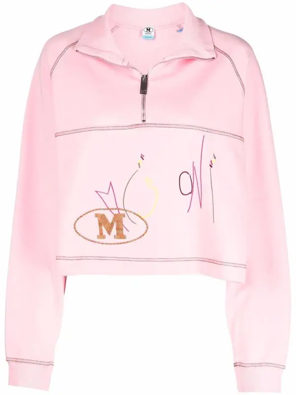 Missoni Logo-embroidered Funnel Neck Sweatshirt - Pink