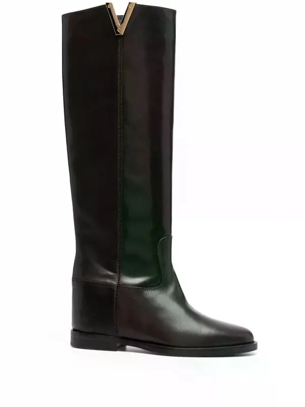 VIA ROMA 15 Logo Plaque Knee-length Boots - Brown