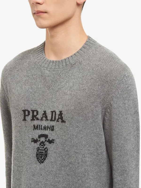 Prada Logo-Intarsia Wool-Cashmere Jumper - Grey | Editorialist