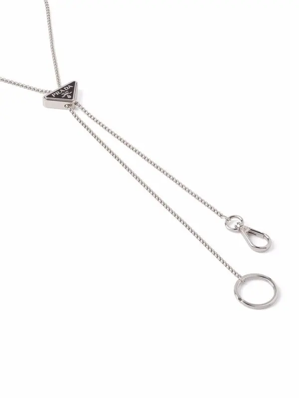 Prada Triangle-logo Keychain Necklace - Silver