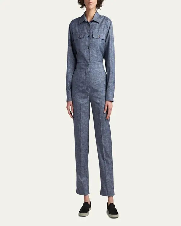 Giorgio Armani Denim-effect Silk Straight Leg Pants