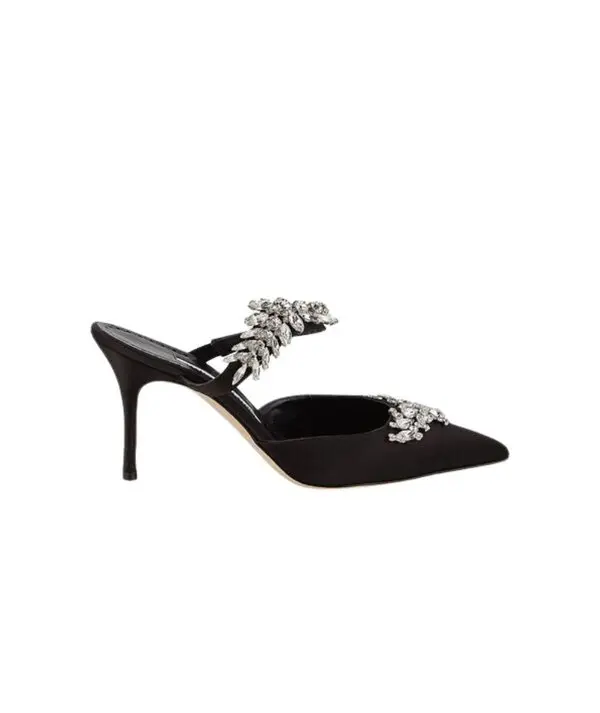 Manolo Blahnik Lurum Crystal-embellished Mules - Black