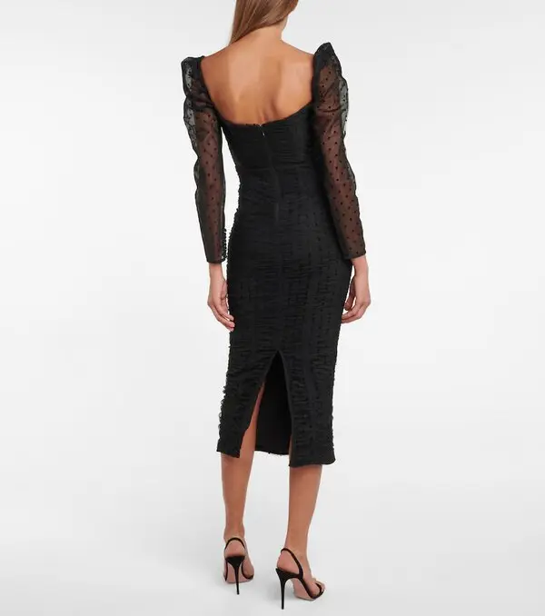 knee length dresses for ladies Polka Dot Draped Knit Midi Dress – self-portrait-US main image 1