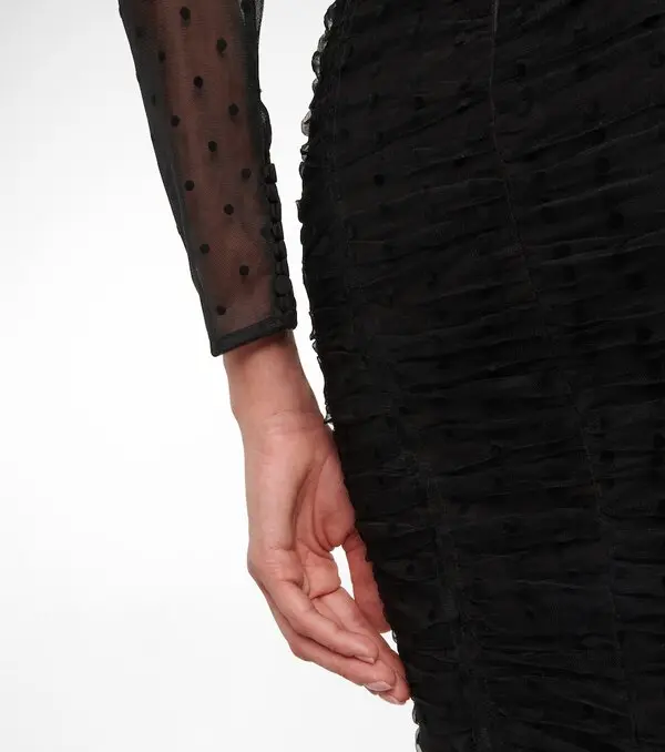 Self-Portrait Polka-Dot Mesh Midi Dress In Black - 40% Off | Editorialist