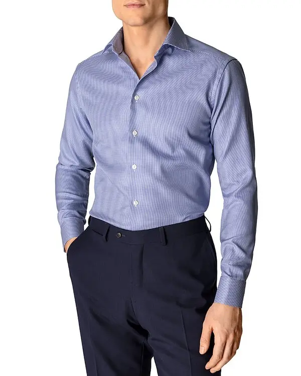 Eton Slim Fit Houndstooth Dress Shirt - Blue