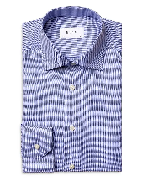 Eton Slim Fit Houndstooth Dress Shirt - Blue