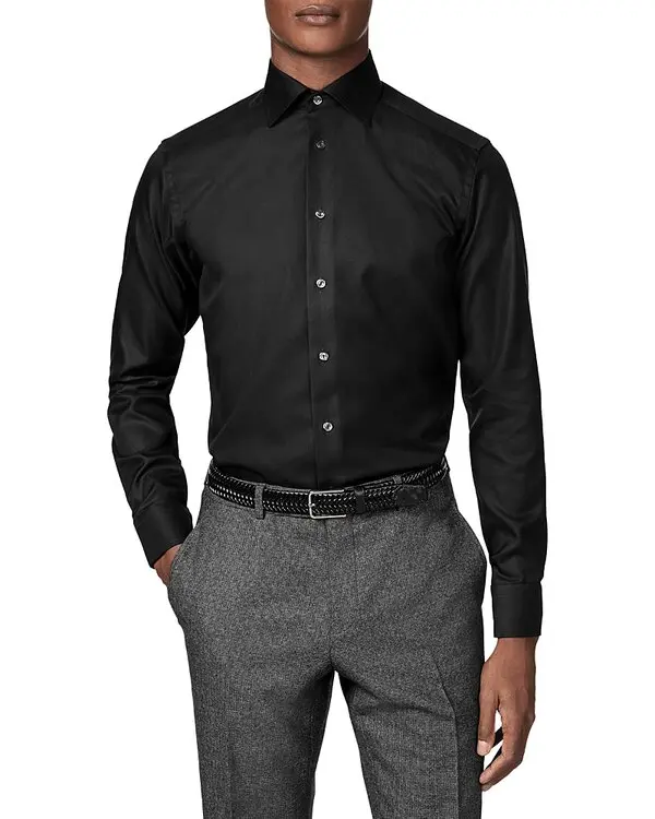 Eton Contemporary Fit Diagonal Weave Shirt - Black