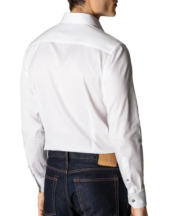 slim fit dress slacks Contemporary Fit White Twill Shirt with Dark Blue Buttons – John Craig main image 0