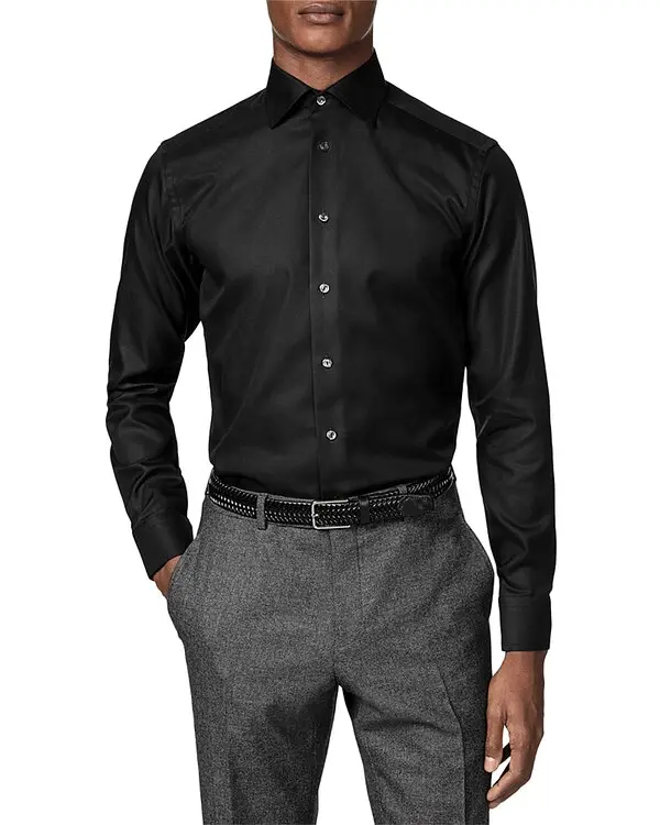 Eton Slim Fit Diagonal Weave Shirt - Black
