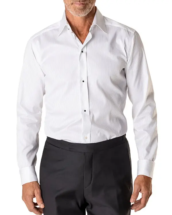 Eton Contemporary Fit Tonal Striped Dress Shirt - White