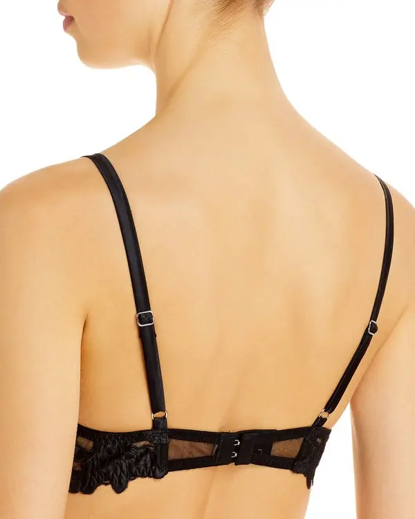 Fleur Du Mal Lily Embroidered Plunge Demi Bra - Black