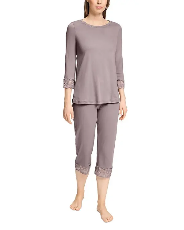 Hanro Moments Cropped Pajama Set - Stormy Rose