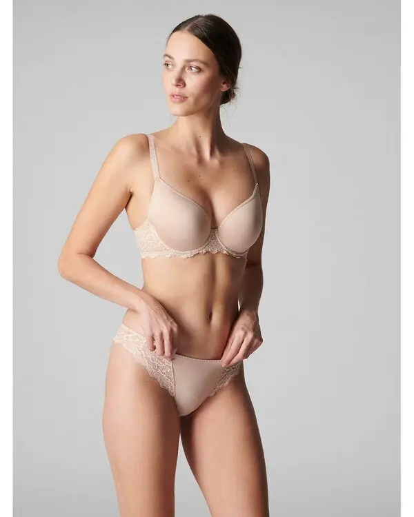 Simone Perele Caresse 3d Plunge Lace Underwire Bra - Peau Rose