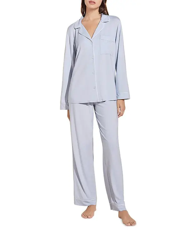 Eberjey Gisele Tencel Modal Long Pj Set - Ice Blue/ivory