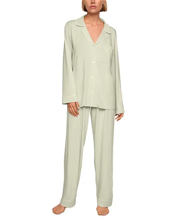 Eberjey Gisele Tencel Modal Long Pj Set - Mint Cream/ivory