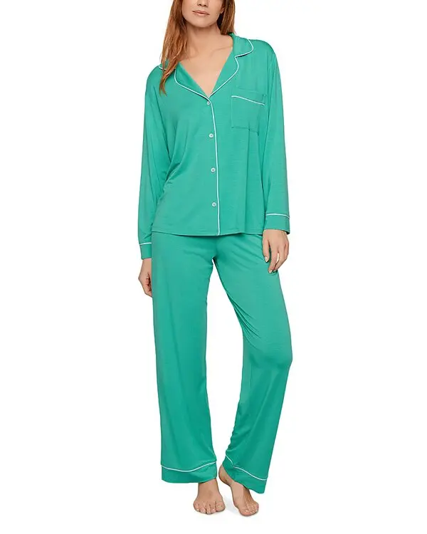 Eberjey Gisele Tencel Modal Long Pj Set - Oasis Green/white