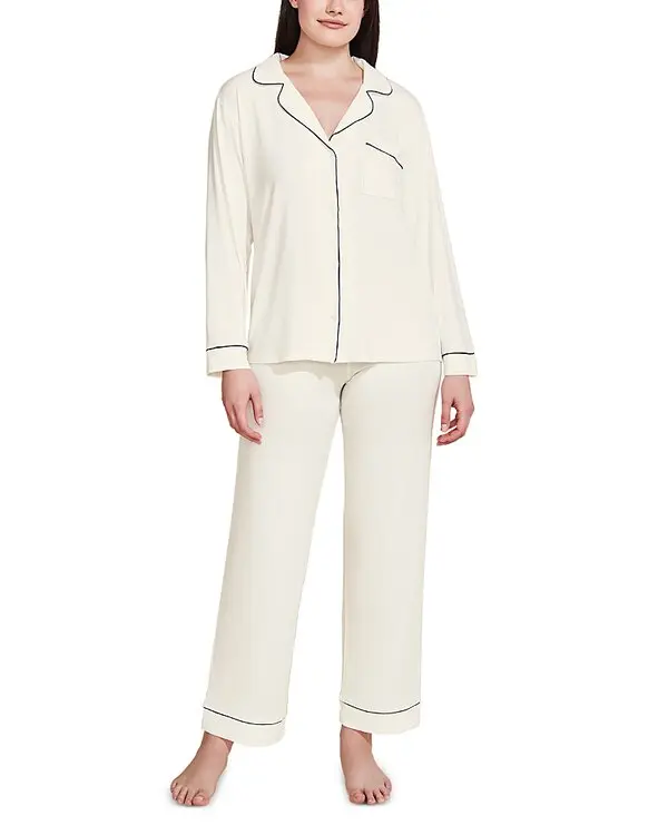 Eberjey Gisele Tencel Modal Long Pj Set - Pure Ivory/navy