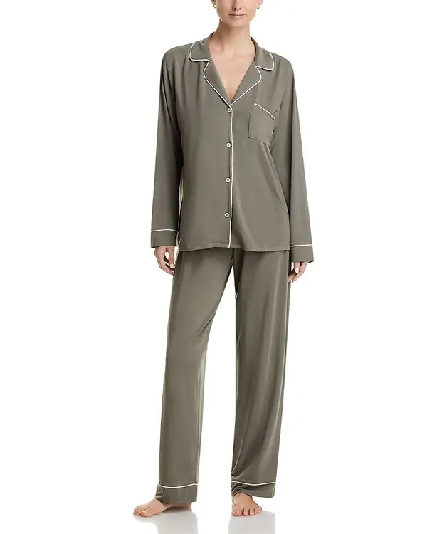 Eberjey Gisele Tencel Modal Long Pj Set - Smokey Olive/ivory