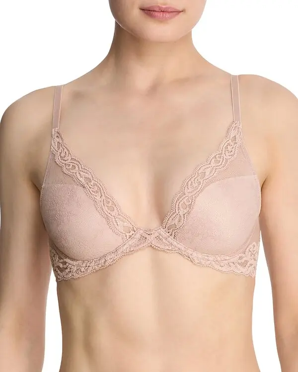 Natori Feathers Contour Plunge Bra - Rose Beige Lace/pink Pearl