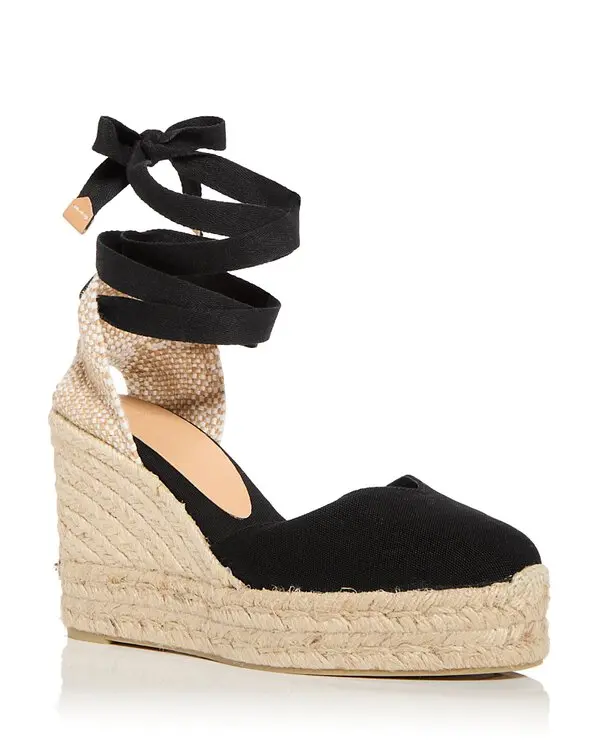 CastaÑer Chiara Ankle Tie Wedge Espadrille Sandals - Negro